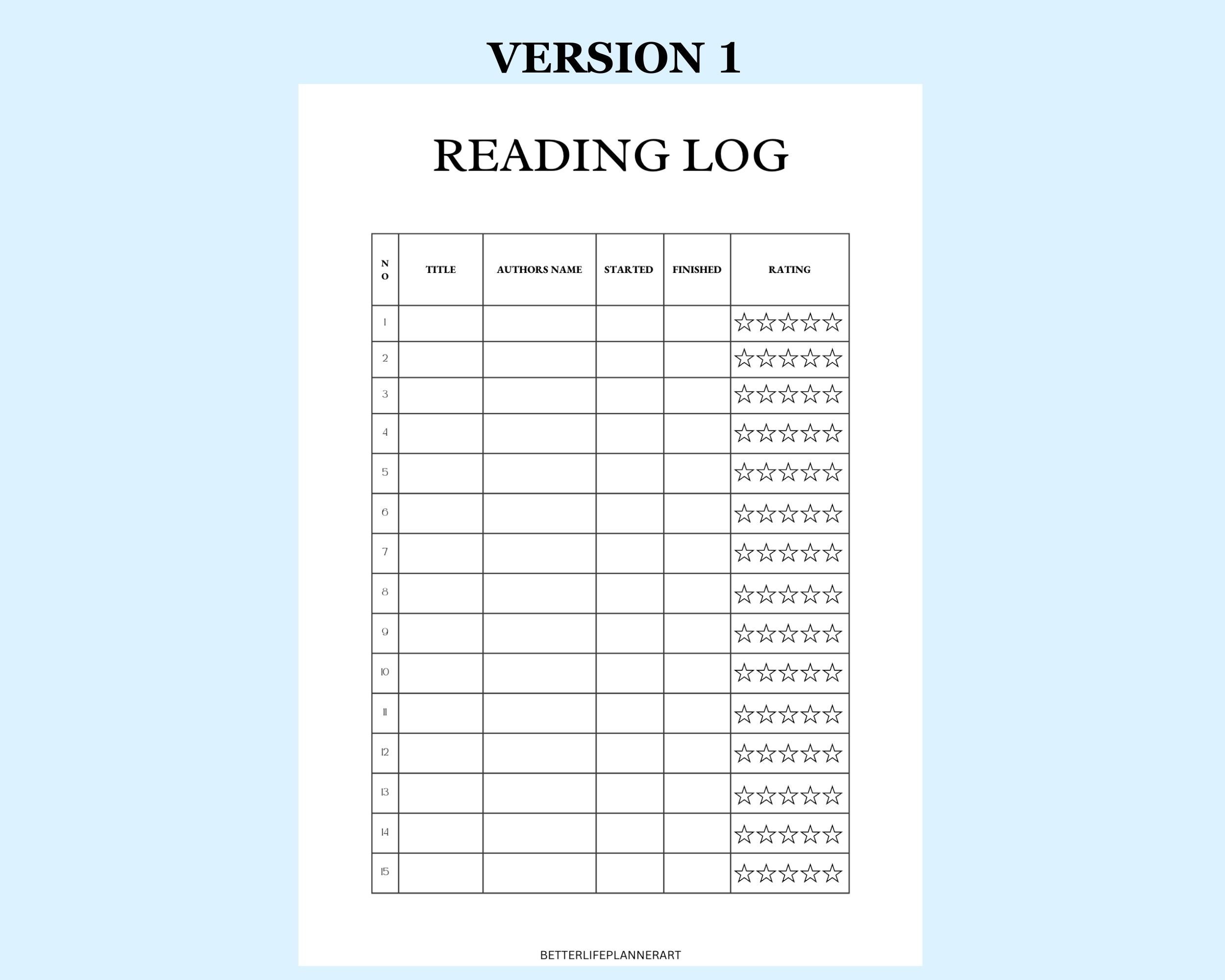 Reading Log Printable, Reading Log Digital,reading Tracker, Books to ...
