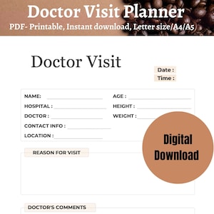 Doctor Visit Planner Printable, Digital Medical Planner, Appointment ...
