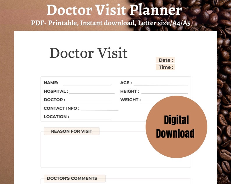 Doctor Visit Planner Printable, Digital Medical Planner, Appointment ...