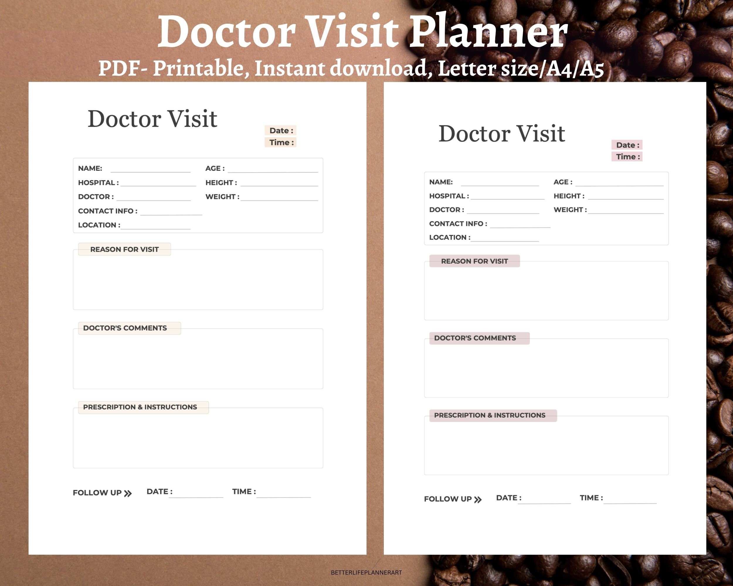 Doctor Visit Planner Printable, Digital Medical Planner, Appointment ...