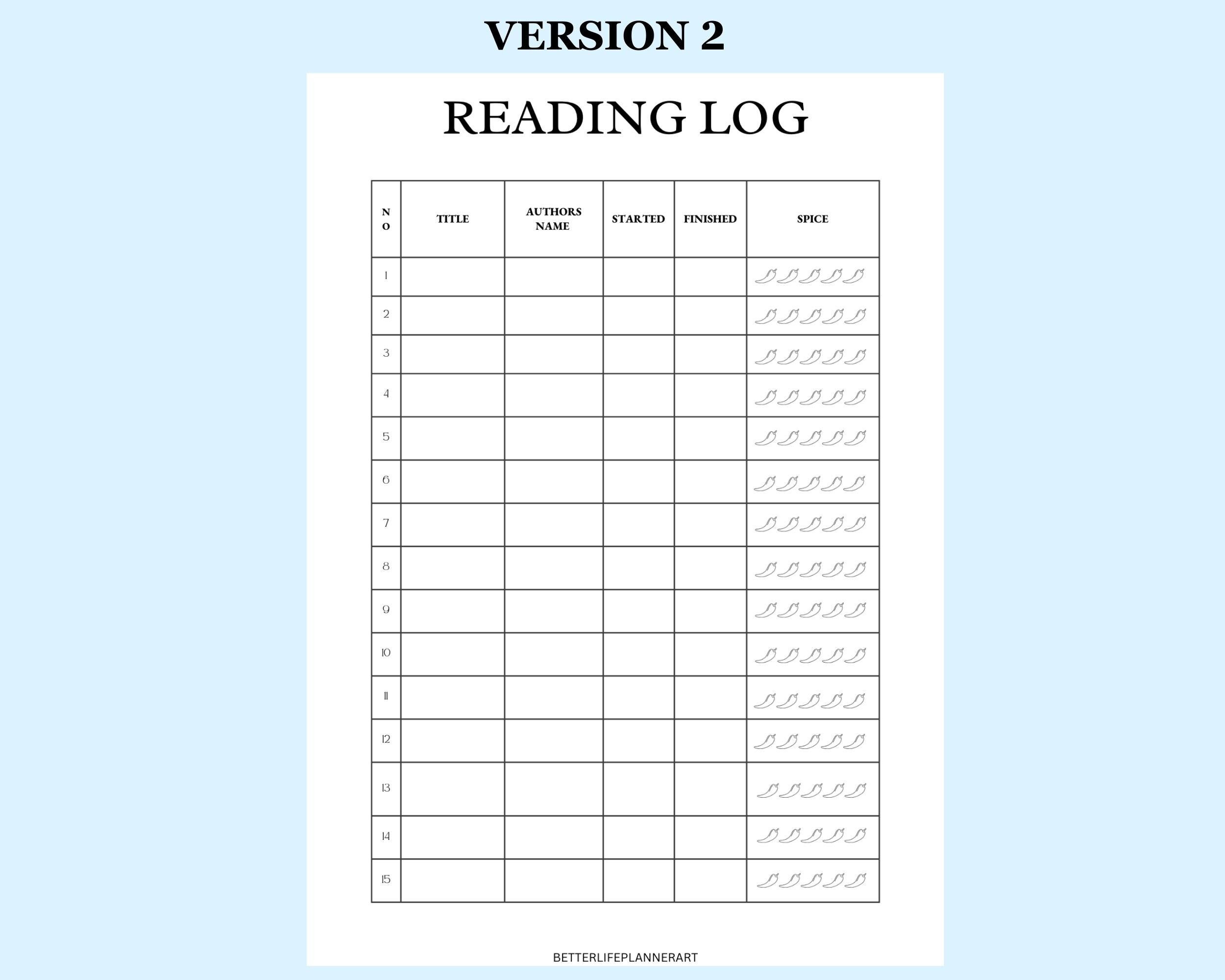 Reading Log Printable, Reading Log Digital,reading Tracker, Books to ...