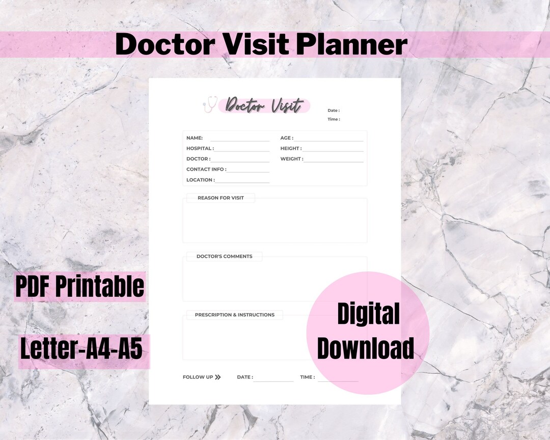 Doctor Visit Planner Printable Digital Medical Planner - Etsy