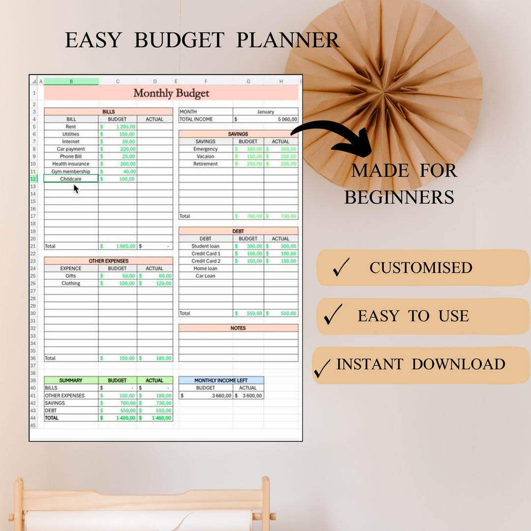 Budget Planner Google Sheet Monthly Budget Spreadsheet Paycheck Budget ...