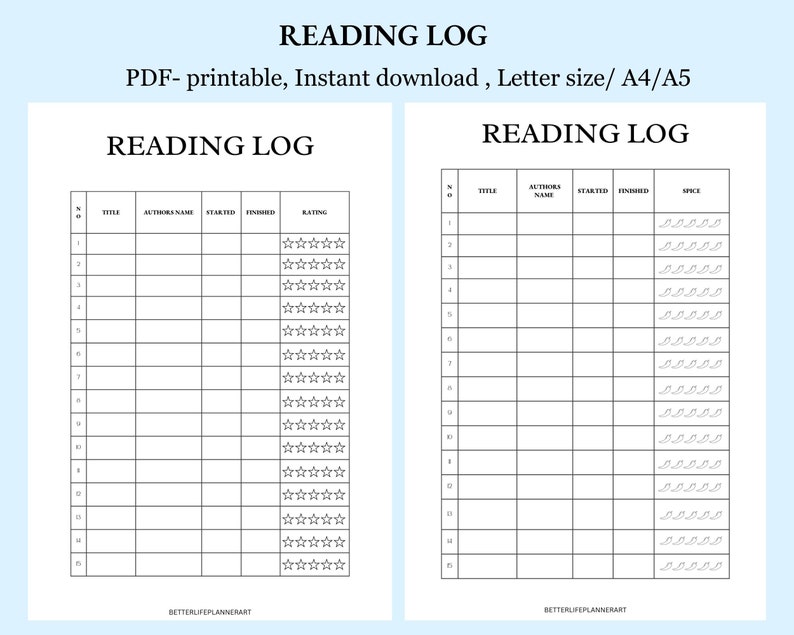 Reading Log Printable, Reading Log Digital,reading Tracker, Books to ...