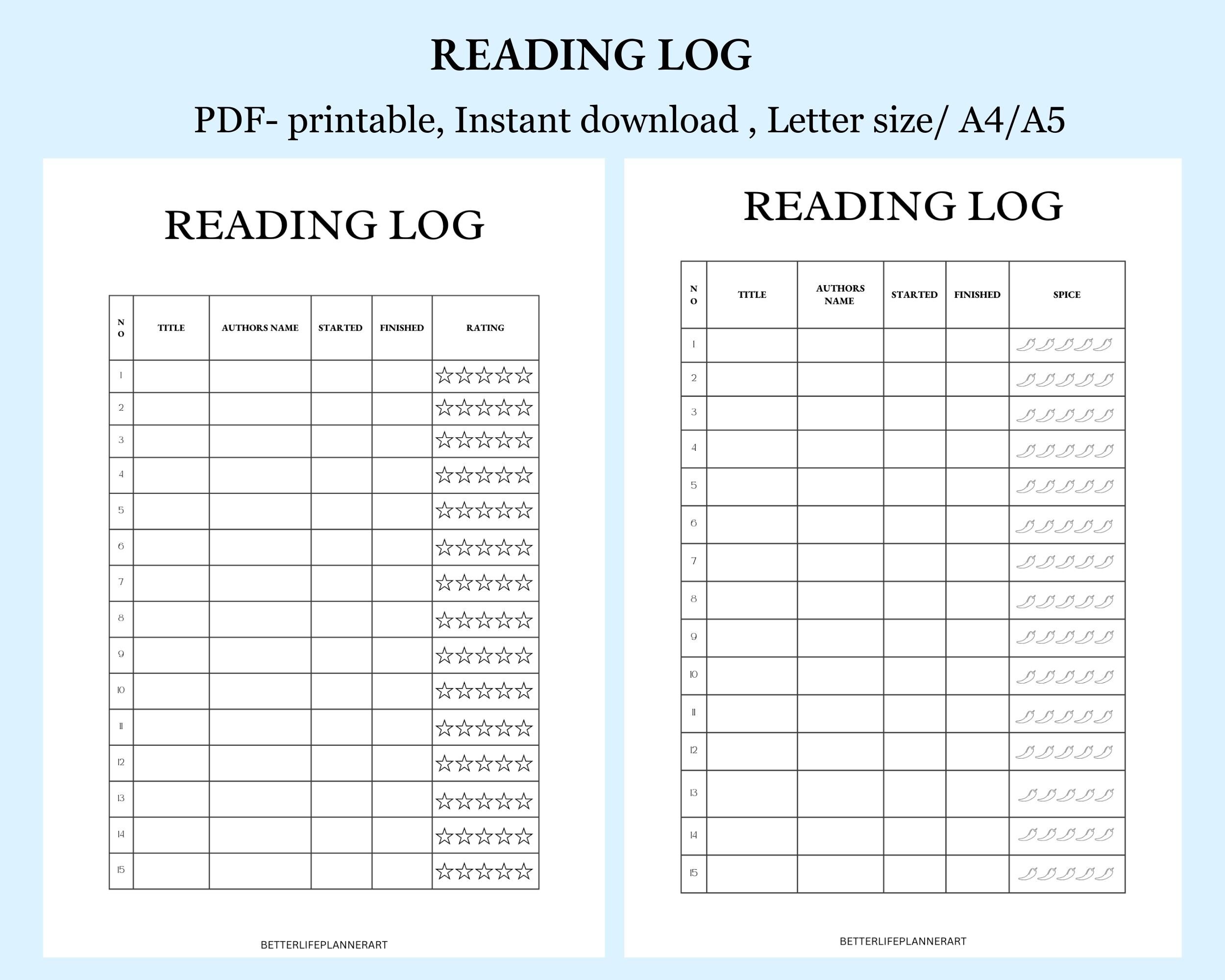 Reading Log Printable, Reading Log Digital,reading Tracker, Books to ...