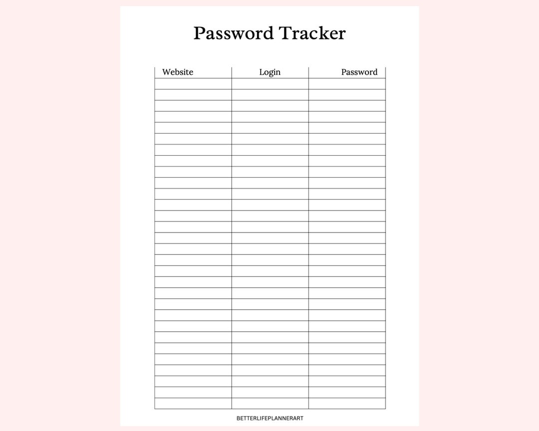 Printable Password Tracker, A4/a5/letter PDF (instant Download) - Etsy