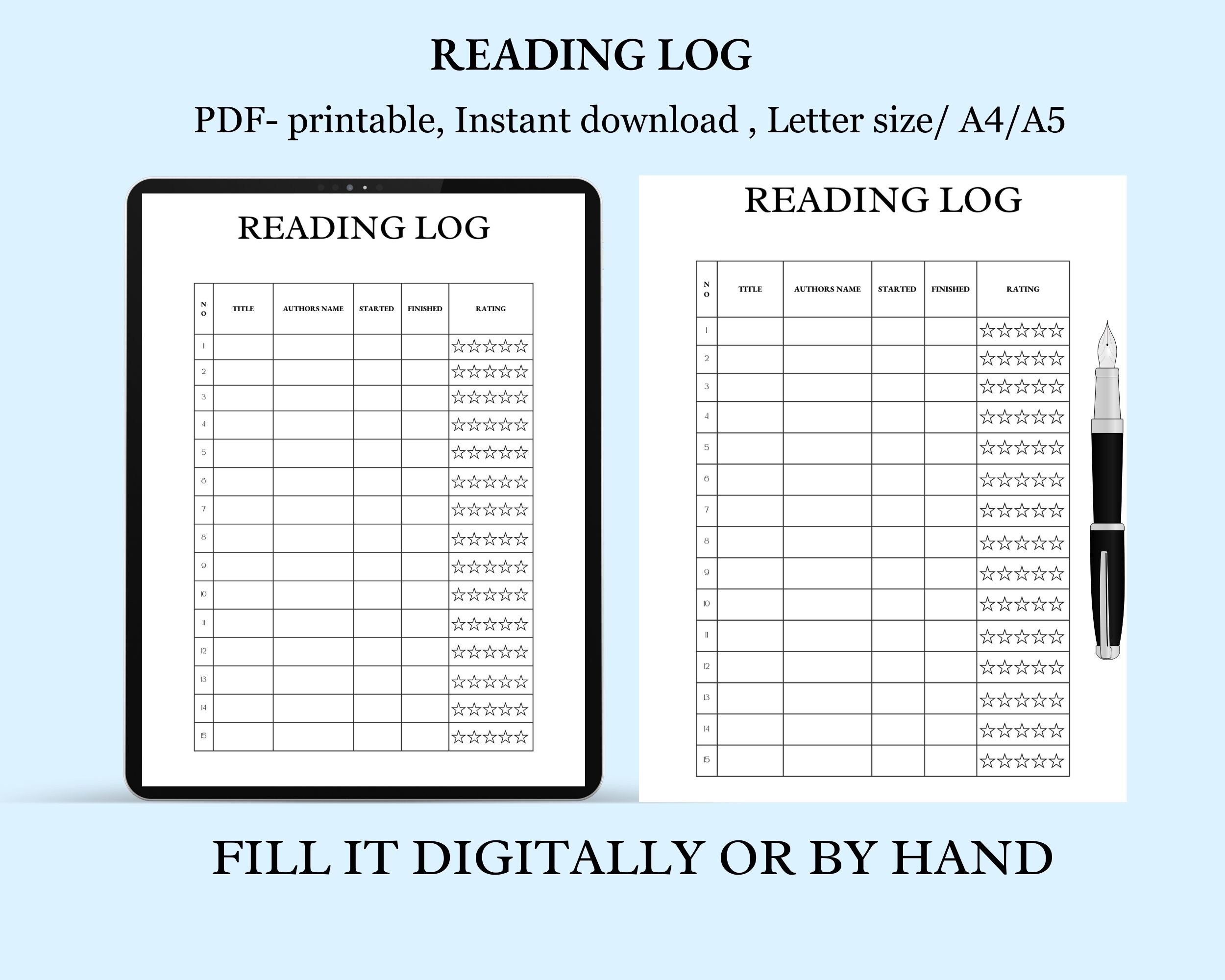 Reading Log Printable, Reading Log Digital,reading Tracker, Books to ...