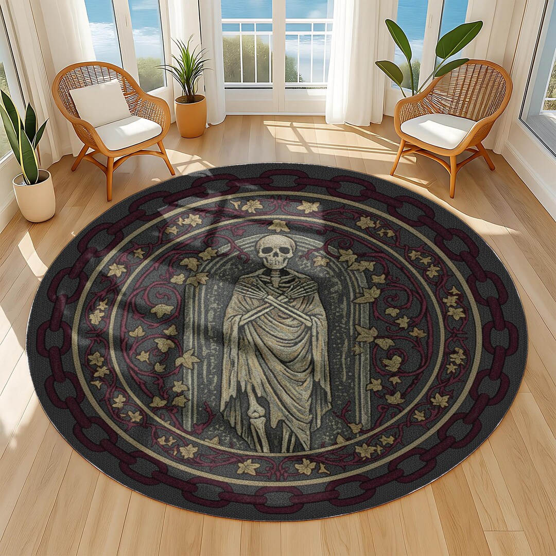 Gothic Skeleton Round Rug With Ivy Chain Border, Dark Academia Death ...