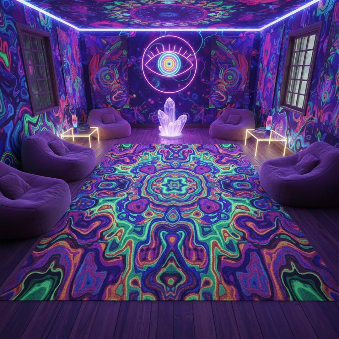 Rug Colorful Psychedelic Trippy Mushroom Boho Room Hippie Studio Decor ...