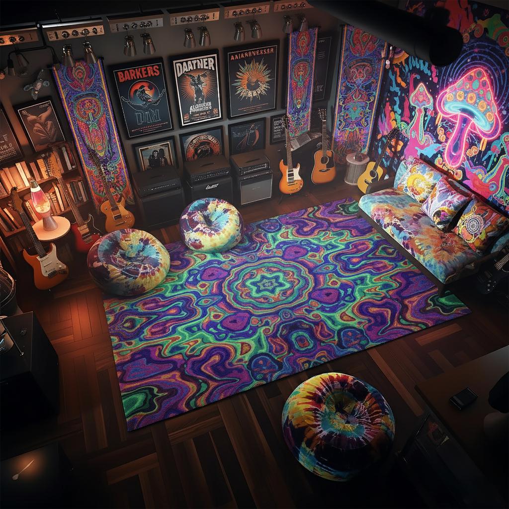 Rug Colorful Psychedelic Trippy Mushroom Boho Room Hippie Studio Decor ...