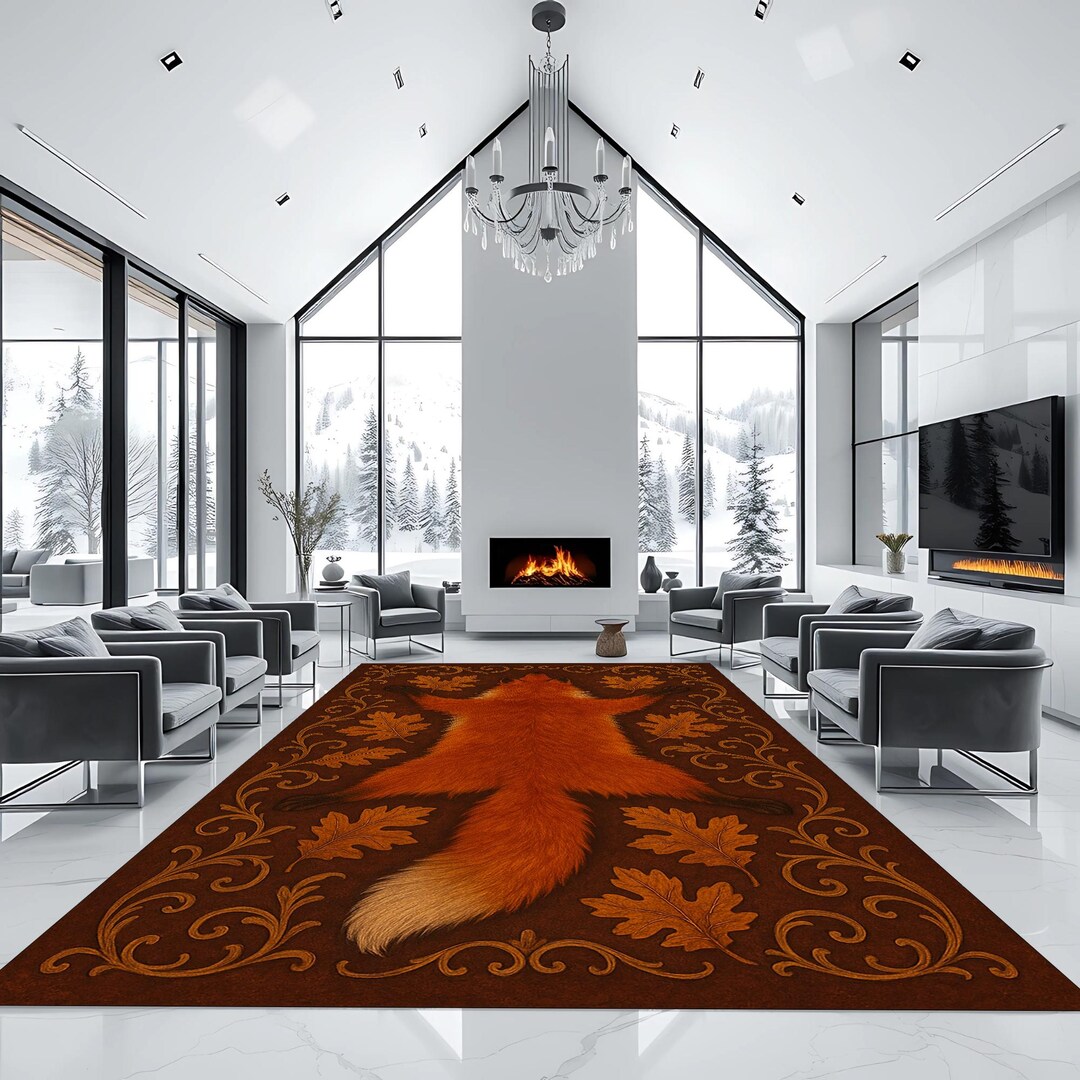 Rustic Fox Area Rug: Baroque Oak Leaf Design, Vintage Chic Floor Decor ...