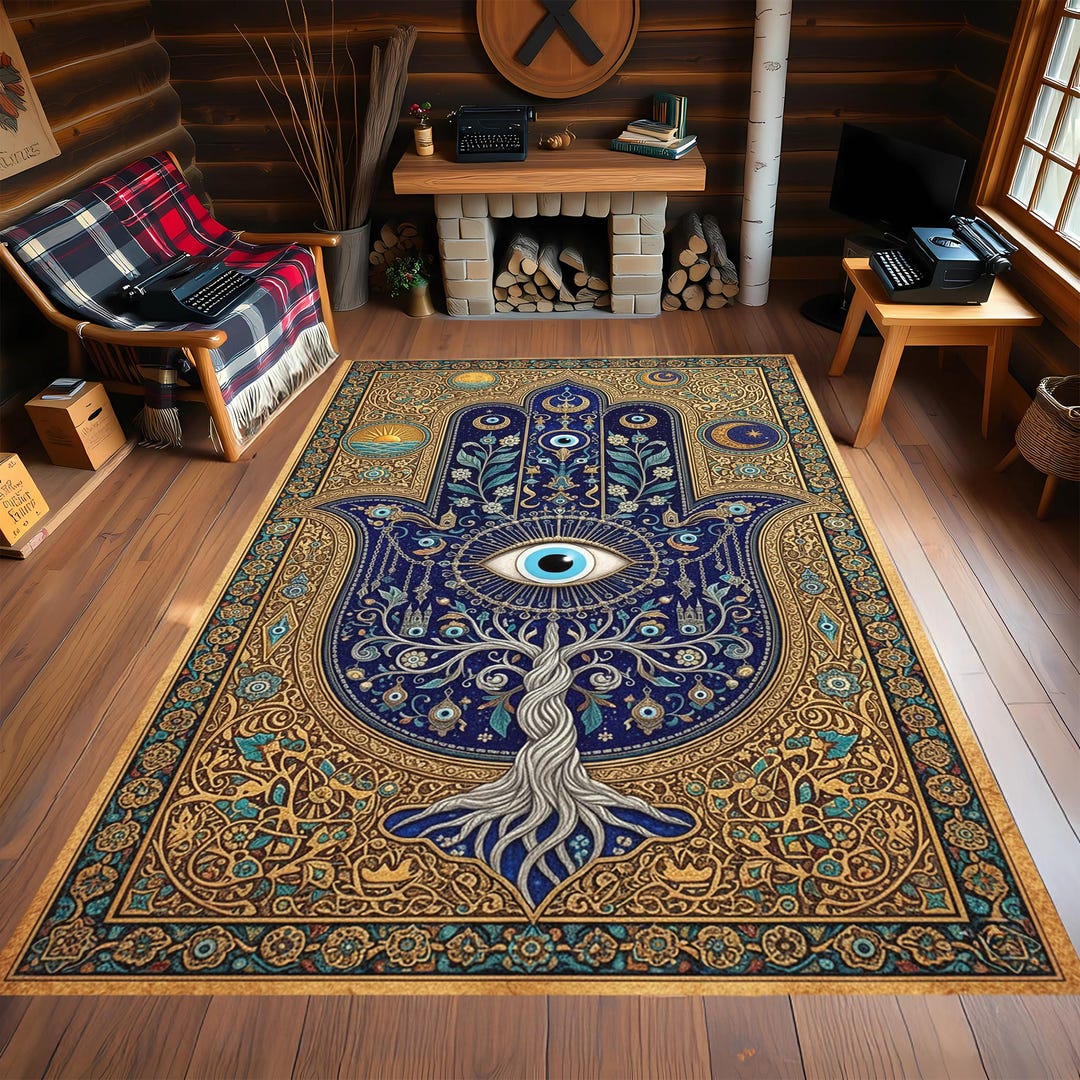 Hamsa Hand Evil Eye Rug, Tree of Life, Boho Decor - Etsy