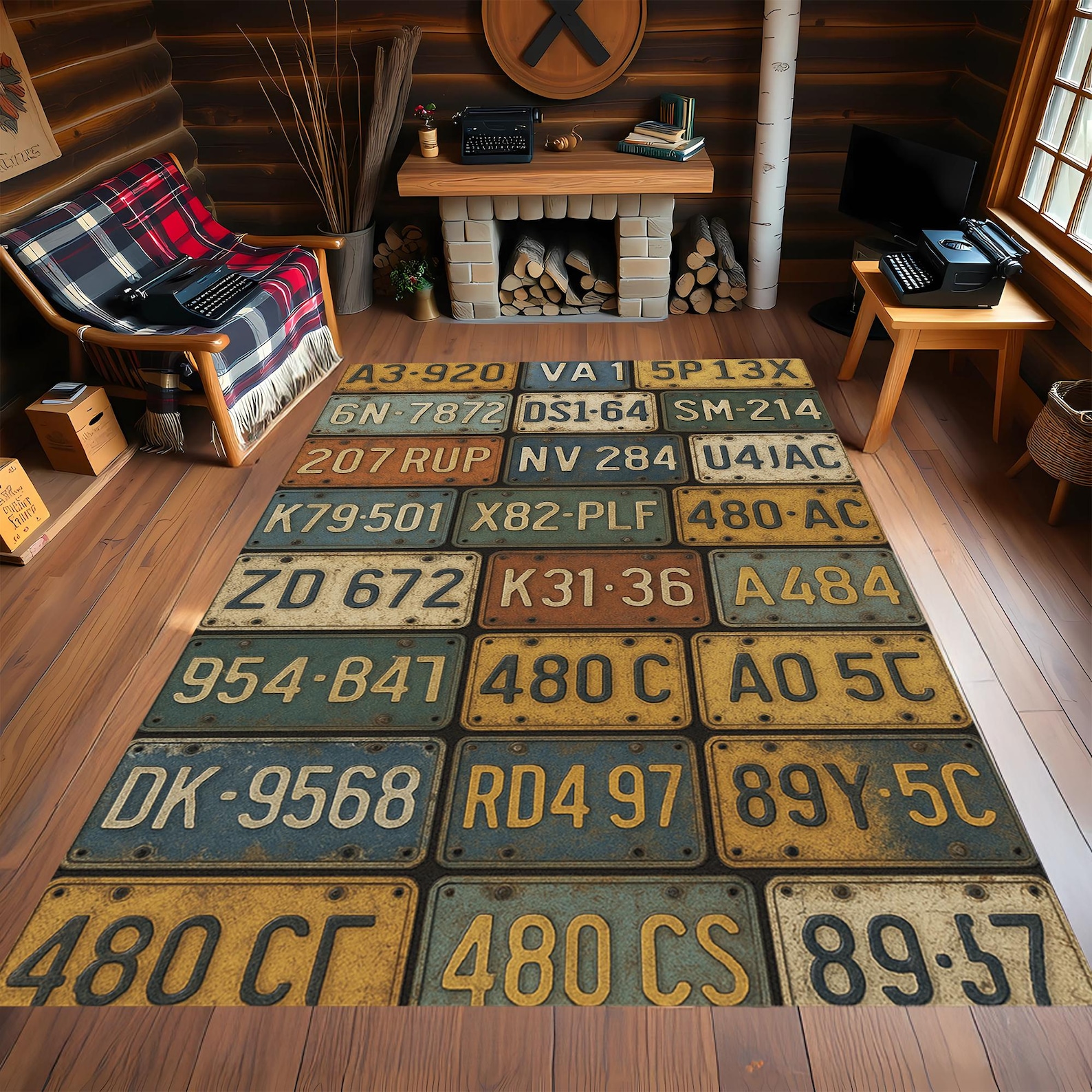 Man Cave Rug License Plate Vintage Car Numbers Retro Industrial Garage ...