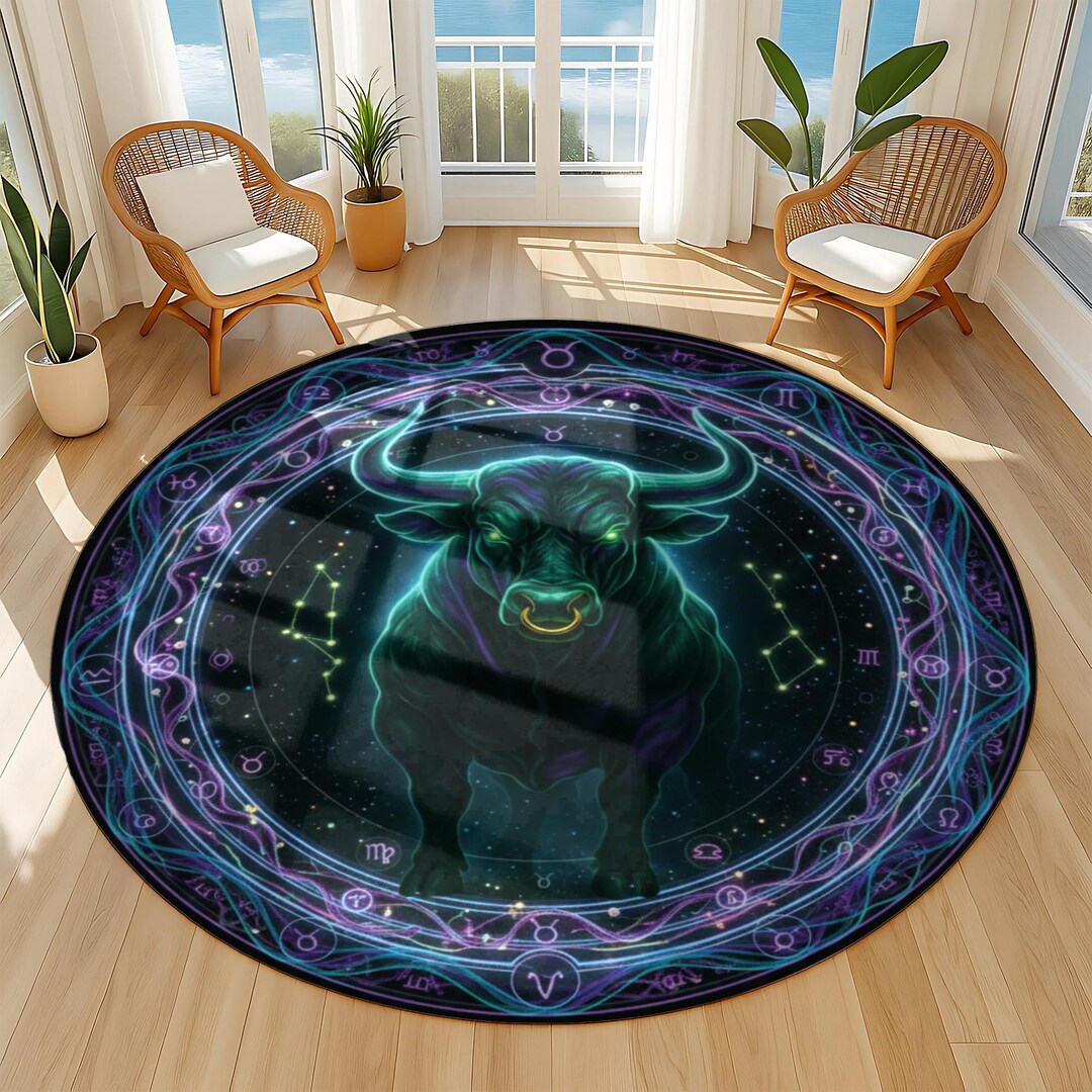 Taurus Zodiac Round Rug Galactic Bull Design, Cosmic Horoscope Floor ...