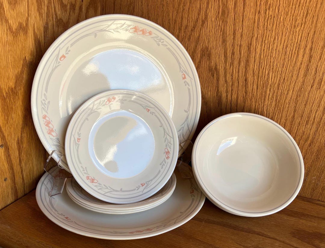 Vintage Corelle Rose Pattern Sandstone Set of 10- 2 Dinner Plates, 4 ...