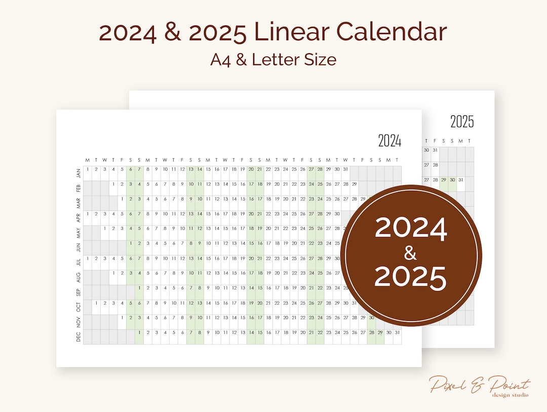 2024 2025 Horizontal Linear Yearly Calendar, Printable Planner, A4 ...