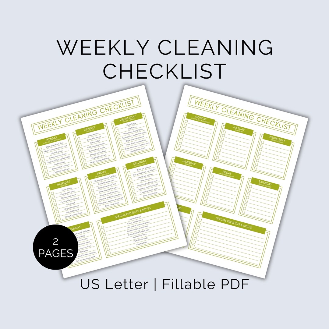 Weekly Cleaning Checklist Chore Chart Cleaning Schedule Cleaning ...