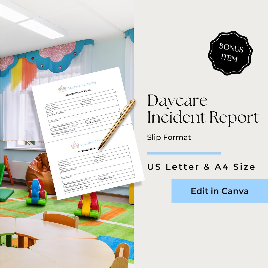 Incident Report Form Daycare, Daycare Injury Report, Preschool Accident ...