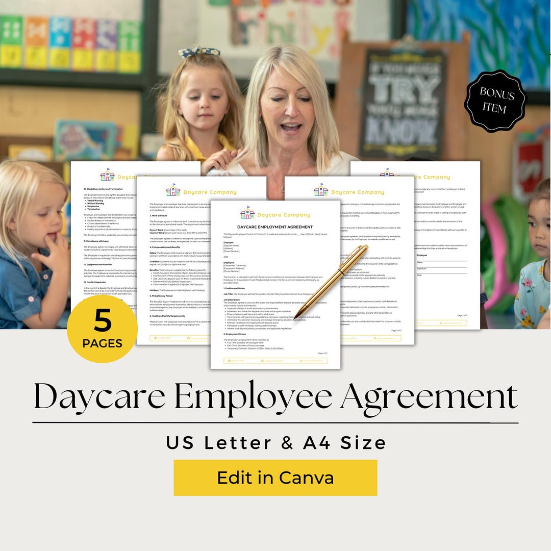 Employee Agreement, Daycare Paperwork, Daycare Employee, Employment ...