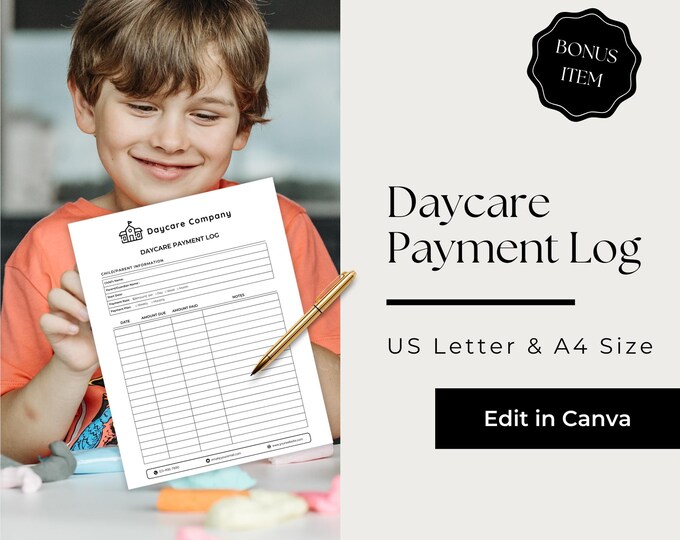 Daycare Payment Log, Daycare Forms, in Home Daycare Payment Record ...