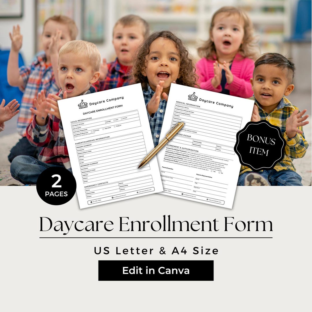 Daycare Enrollment Forms, Daycare Application, Client Intake Daycare ...