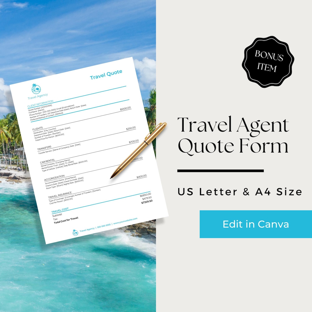 Canva Template Travel Agent Quote, Travel Agent Trip Quote, Travel ...