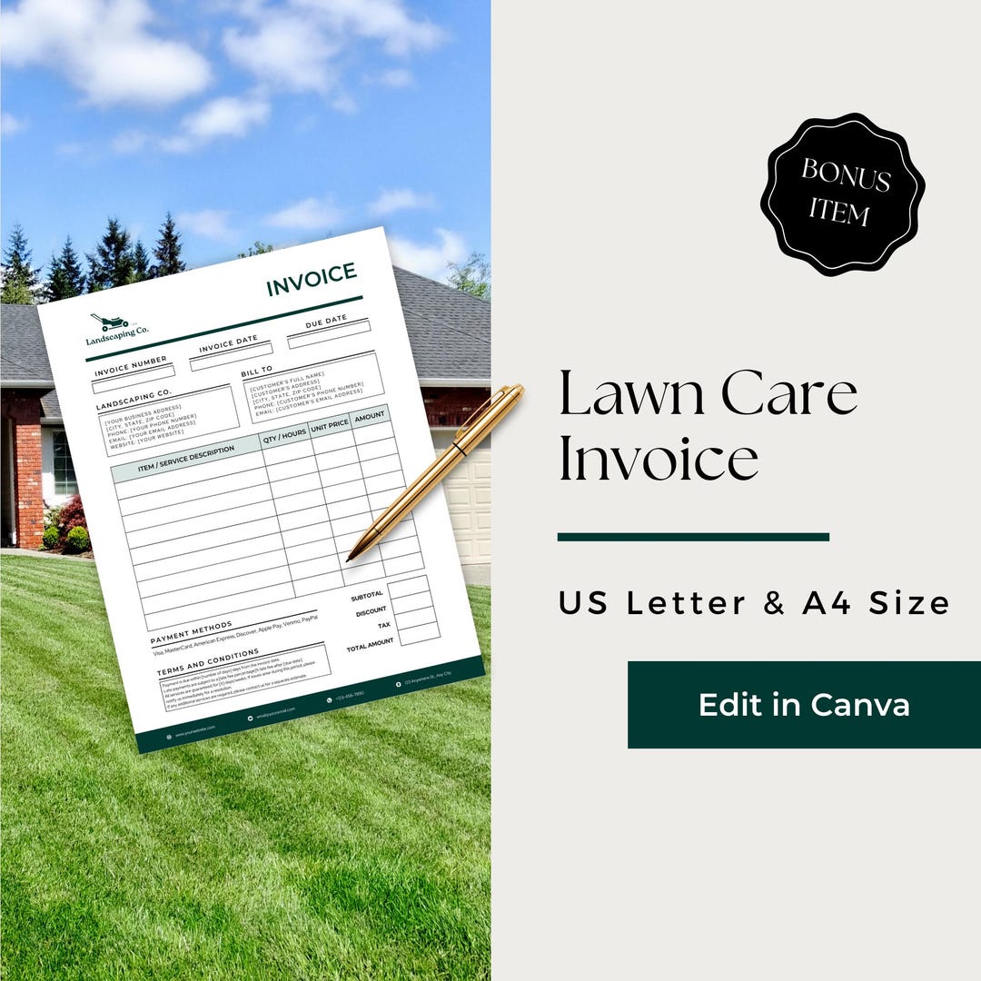Landscaping Invoice Template, Lawn Care Business Template, Basic ...