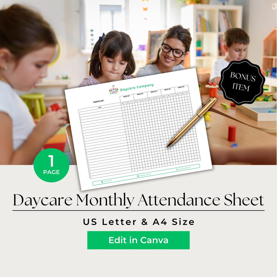 Daycare Attendance Tracker, Preschool Attendance, Daycare Attendance ...