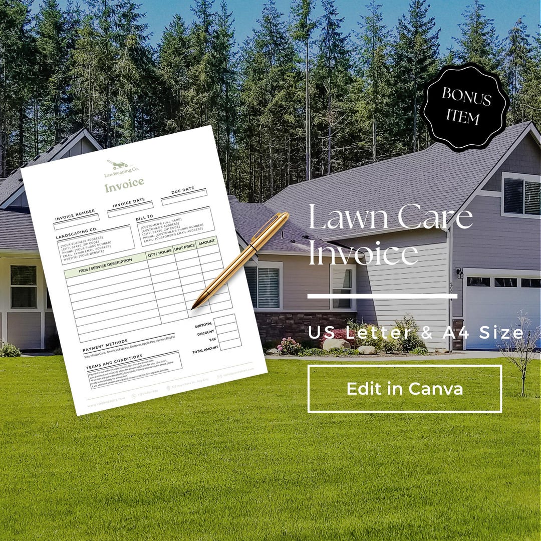 Basic Invoice Template, Lawn Mowing Invoice, Lawn Care Business Invoice ...