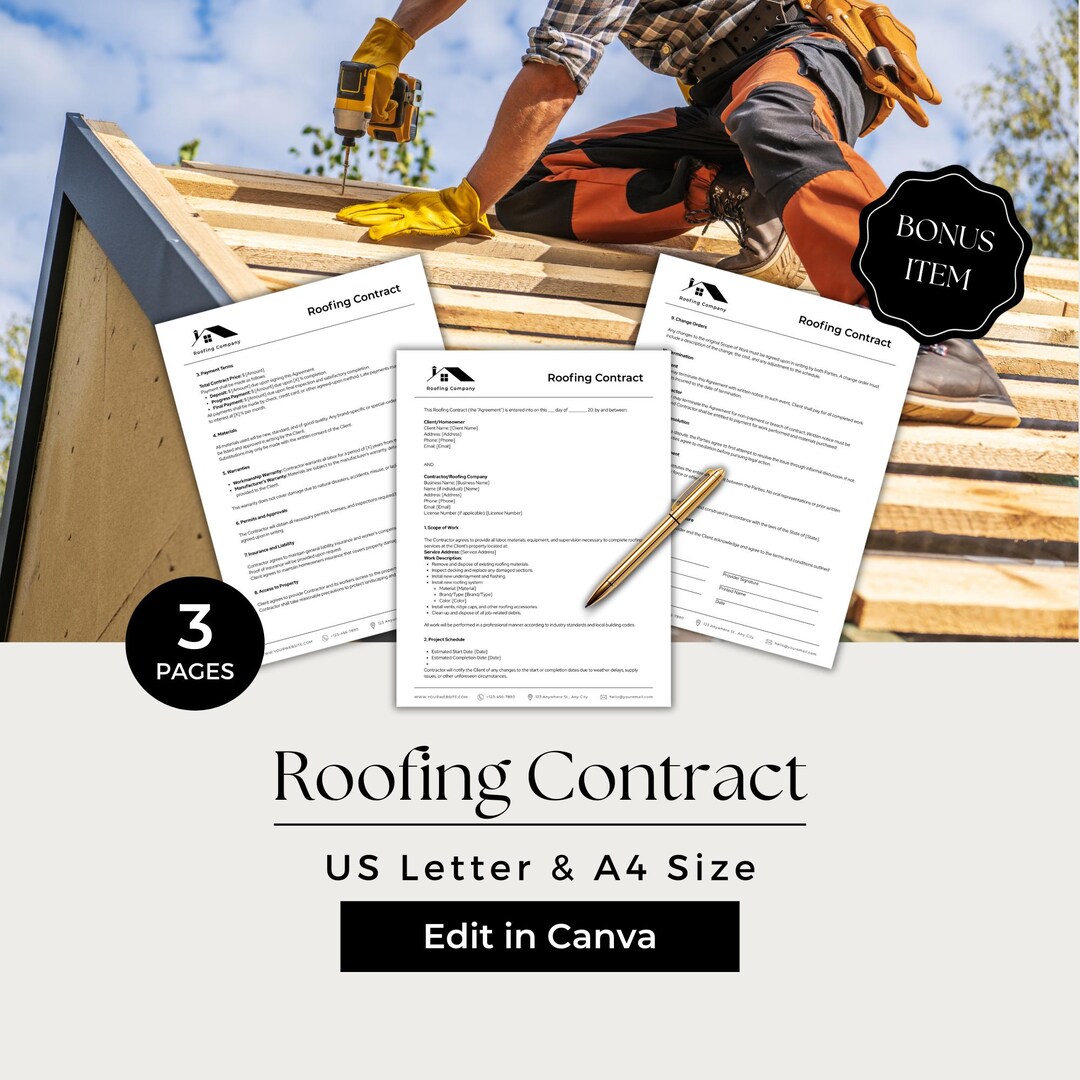 Roofing Contract Template, Editable Roofing Contract, Roofing Business ...