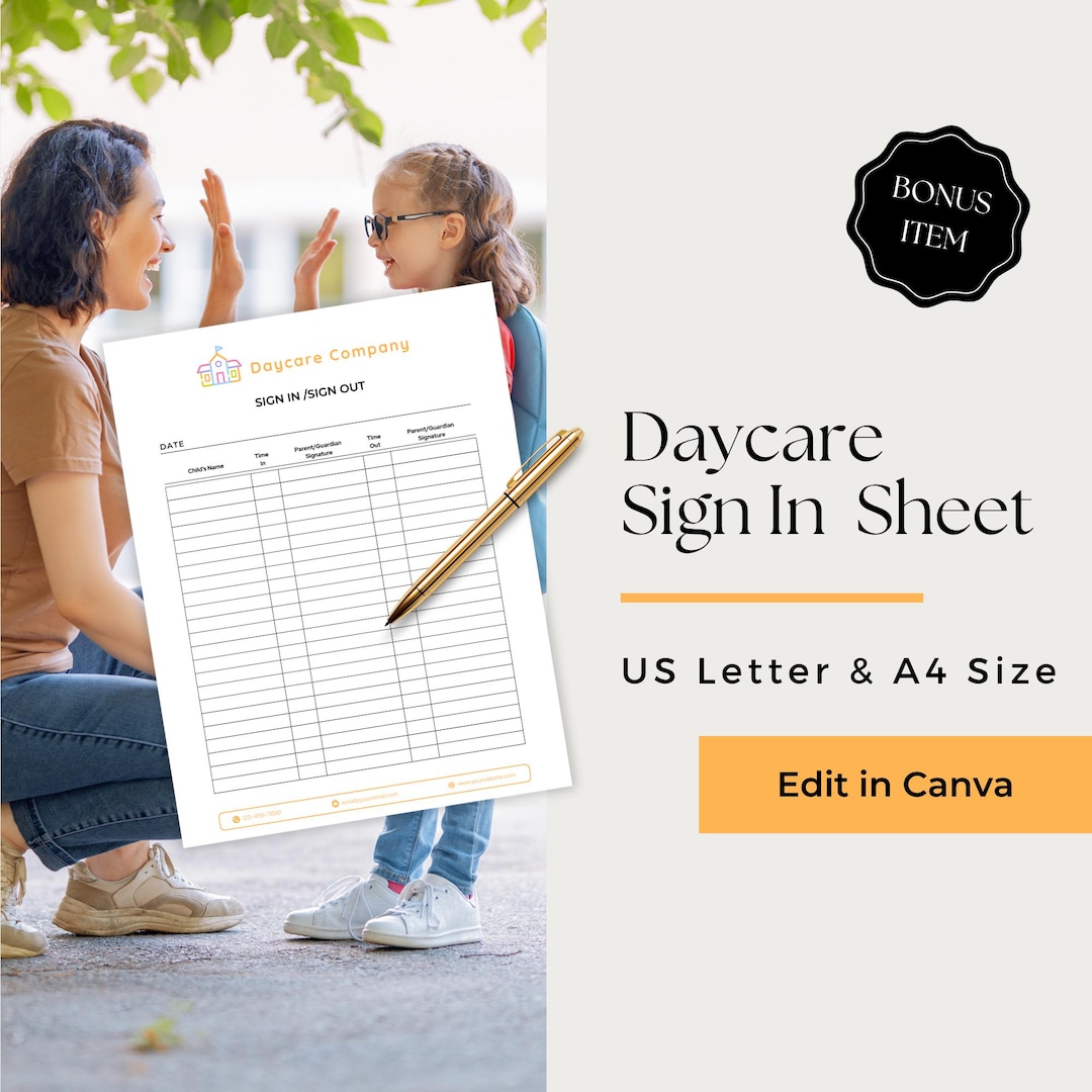 Sign in and Out Log, Daycare Check In, Daycare Record, Daycare Sign in ...
