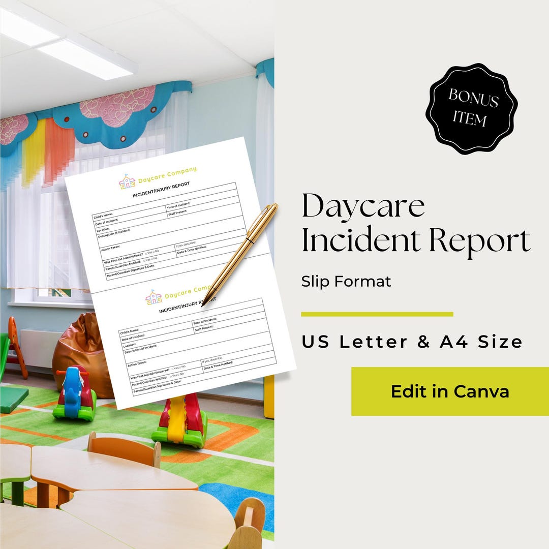 Daycare Accident Report, Incident Report Form Daycare, Daycare Injury ...