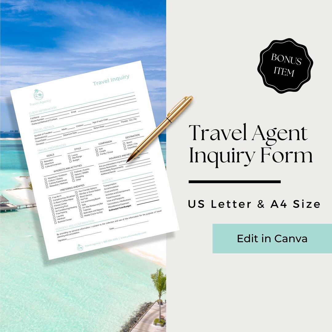 Travel Business Form, Travel Agent Inquiry Form, Travel Agent Client ...