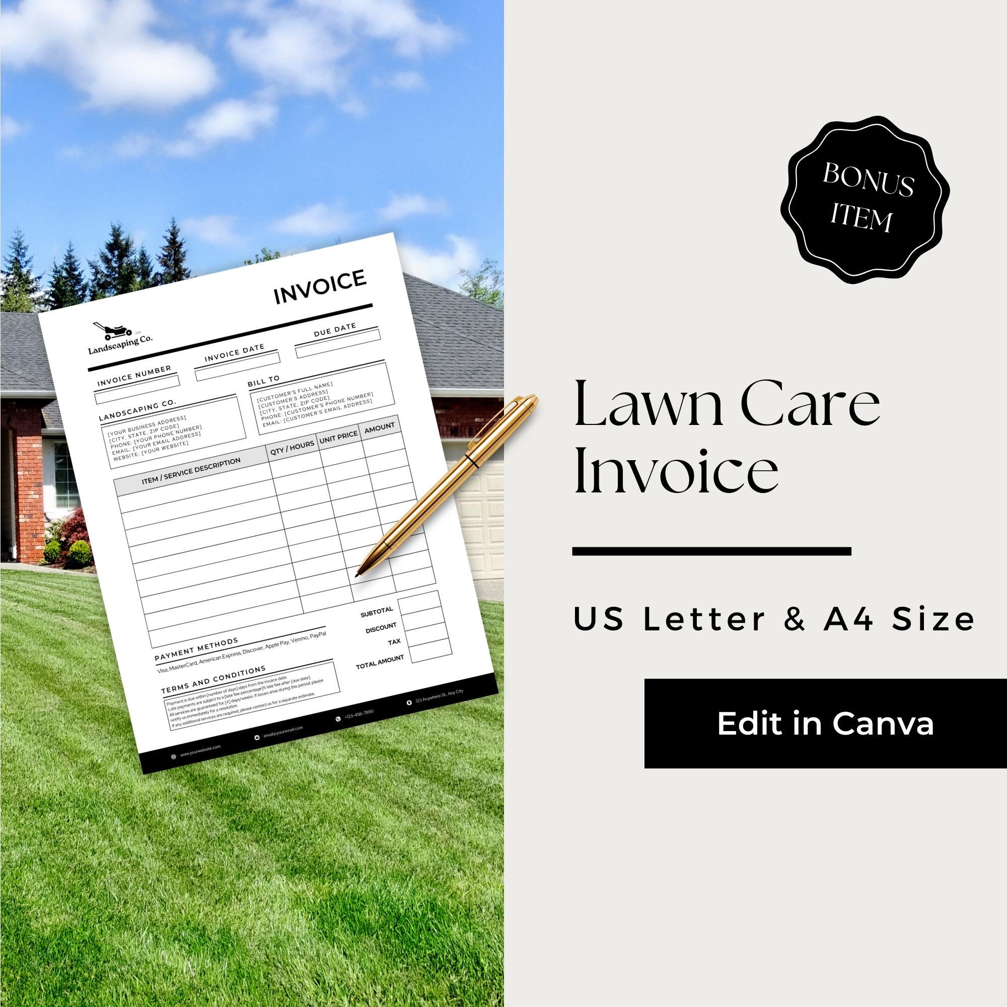Lawn Care Business Invoice, Landscaping Invoice Template, Lawn Care ...