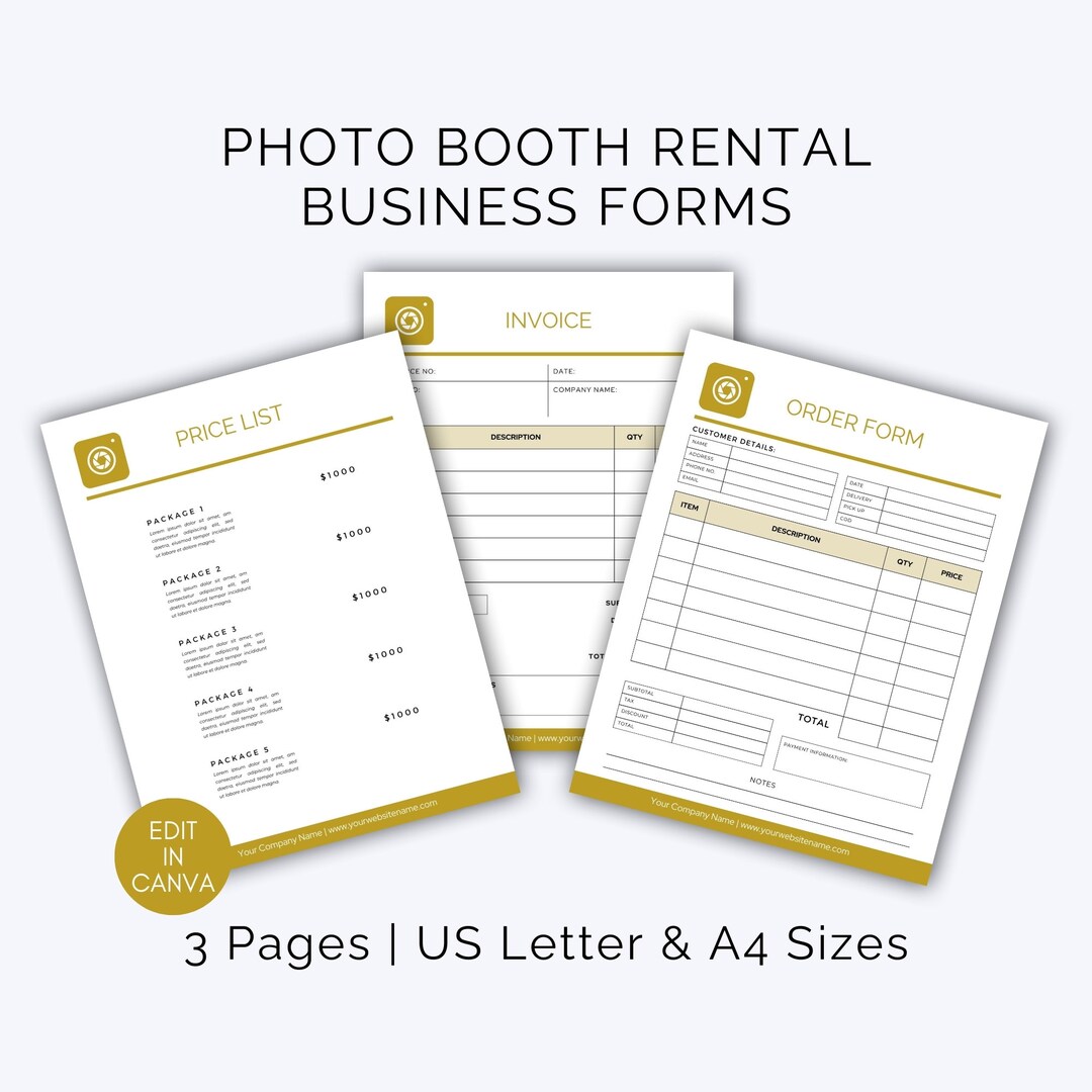 Order Form Invoice Template Price List Photobooth Invoice Photo Booth ...