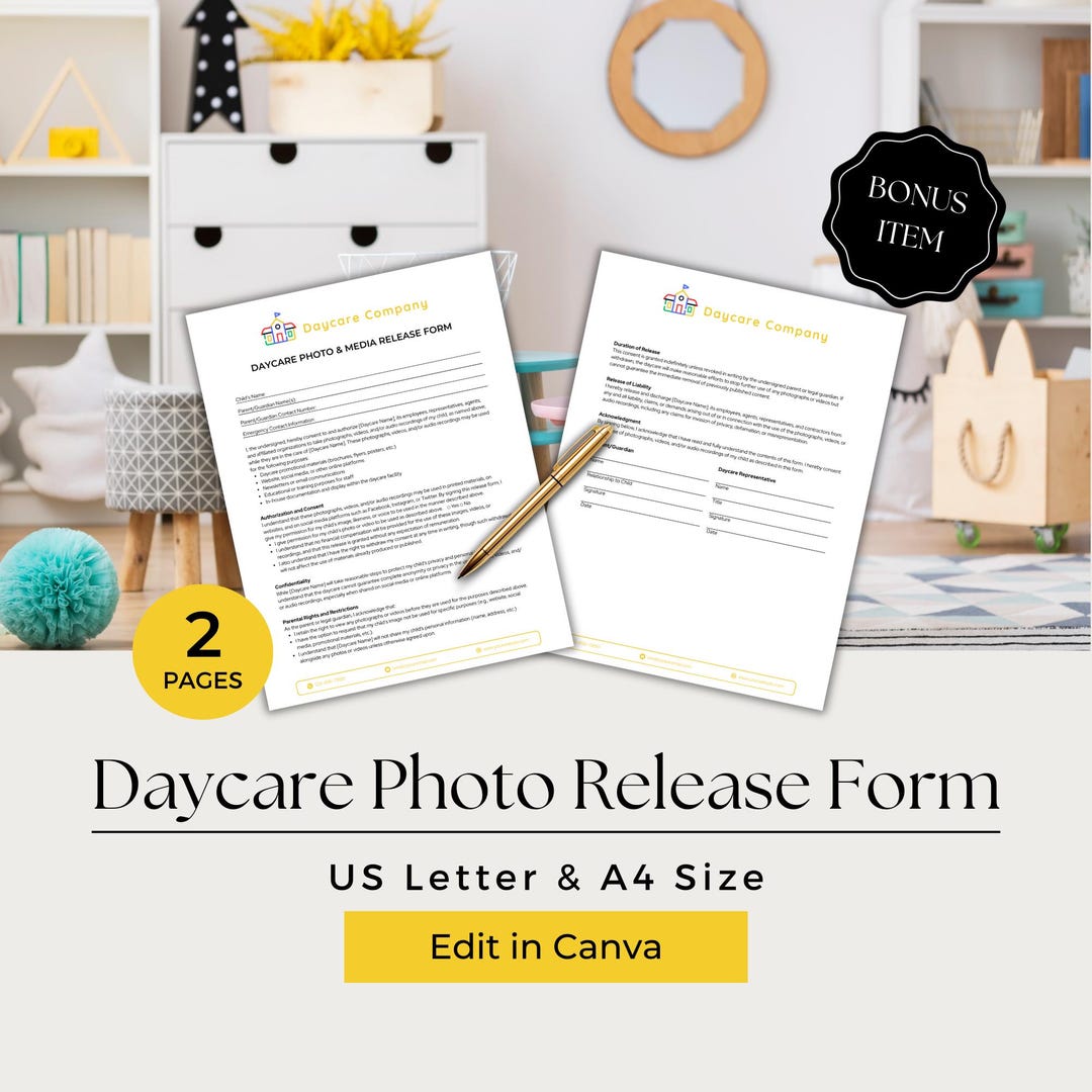 Media Release From, Photo Consent Form, Video Release Form, Child Care ...