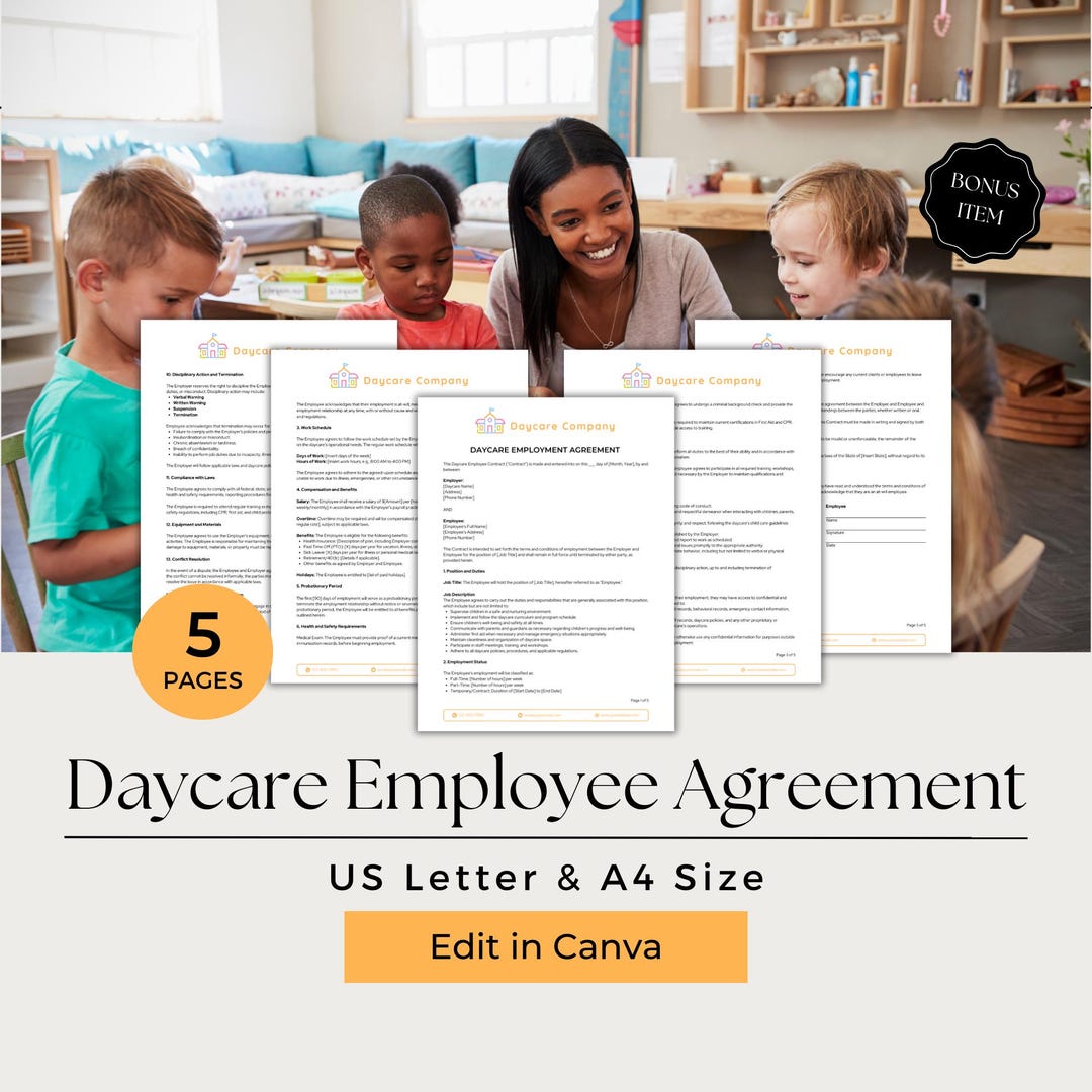 Daycare Paperwork, Daycare Employee, Employment Contract, Daycare ...