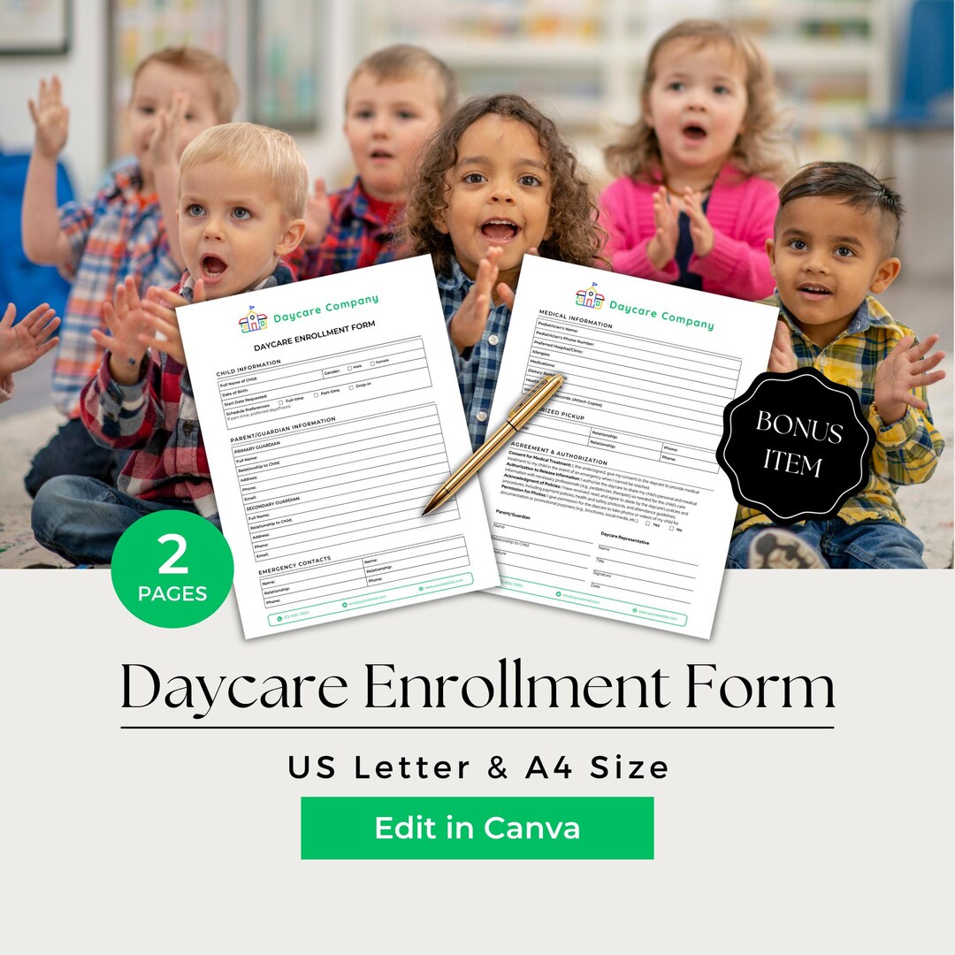 Childcare Registration, Intake Forms Daycare, Daycare Enrollment Forms ...