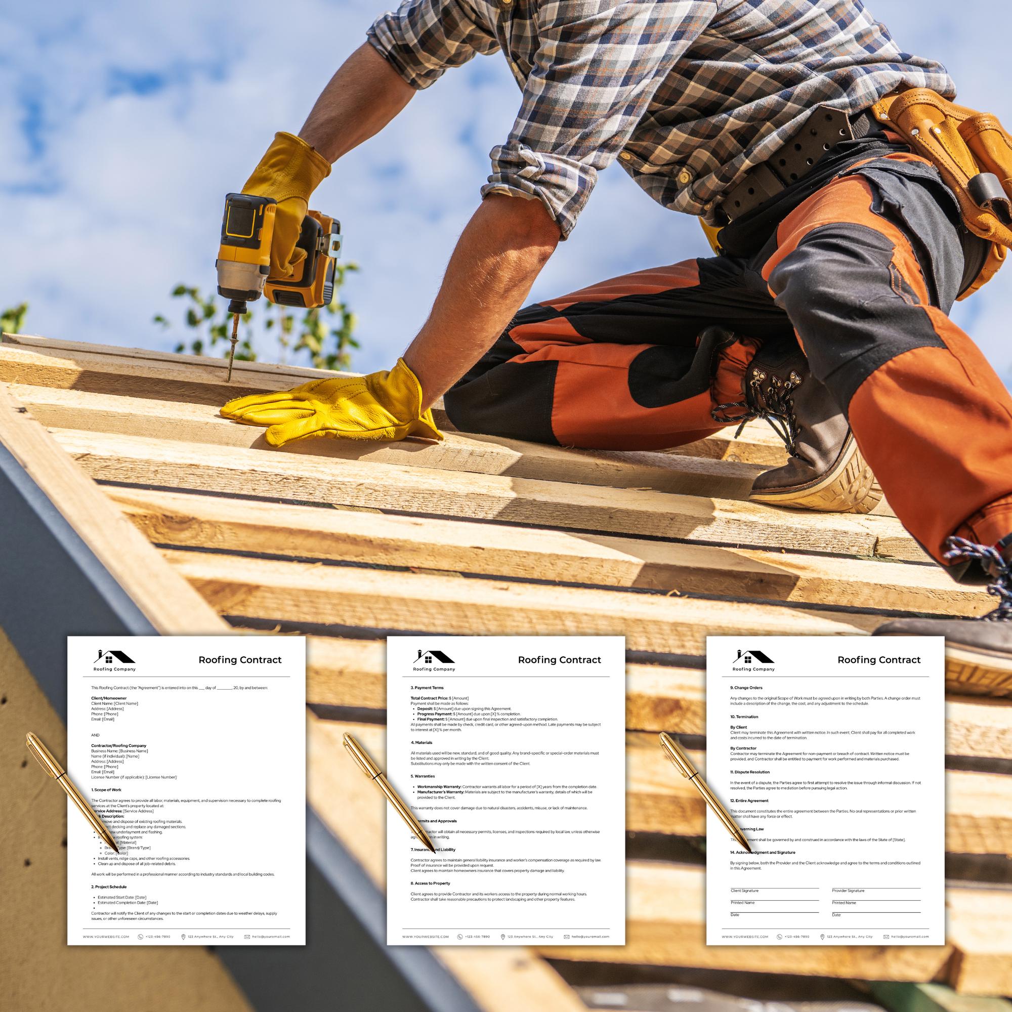 Roofing Contract Template, Editable Roofing Contract, Roofing Business ...