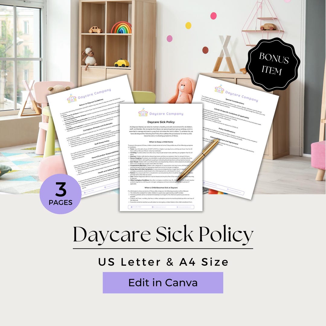 Daycare Sick Policy, Child Illness Policy, Sick Child Policy, Daycare ...