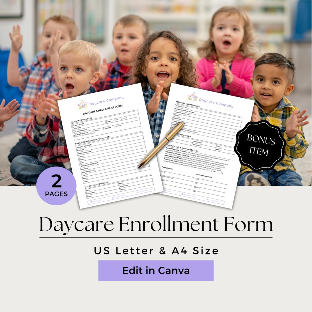 Daycare Enrollment Forms, Daycare Application, Client Intake Daycare ...