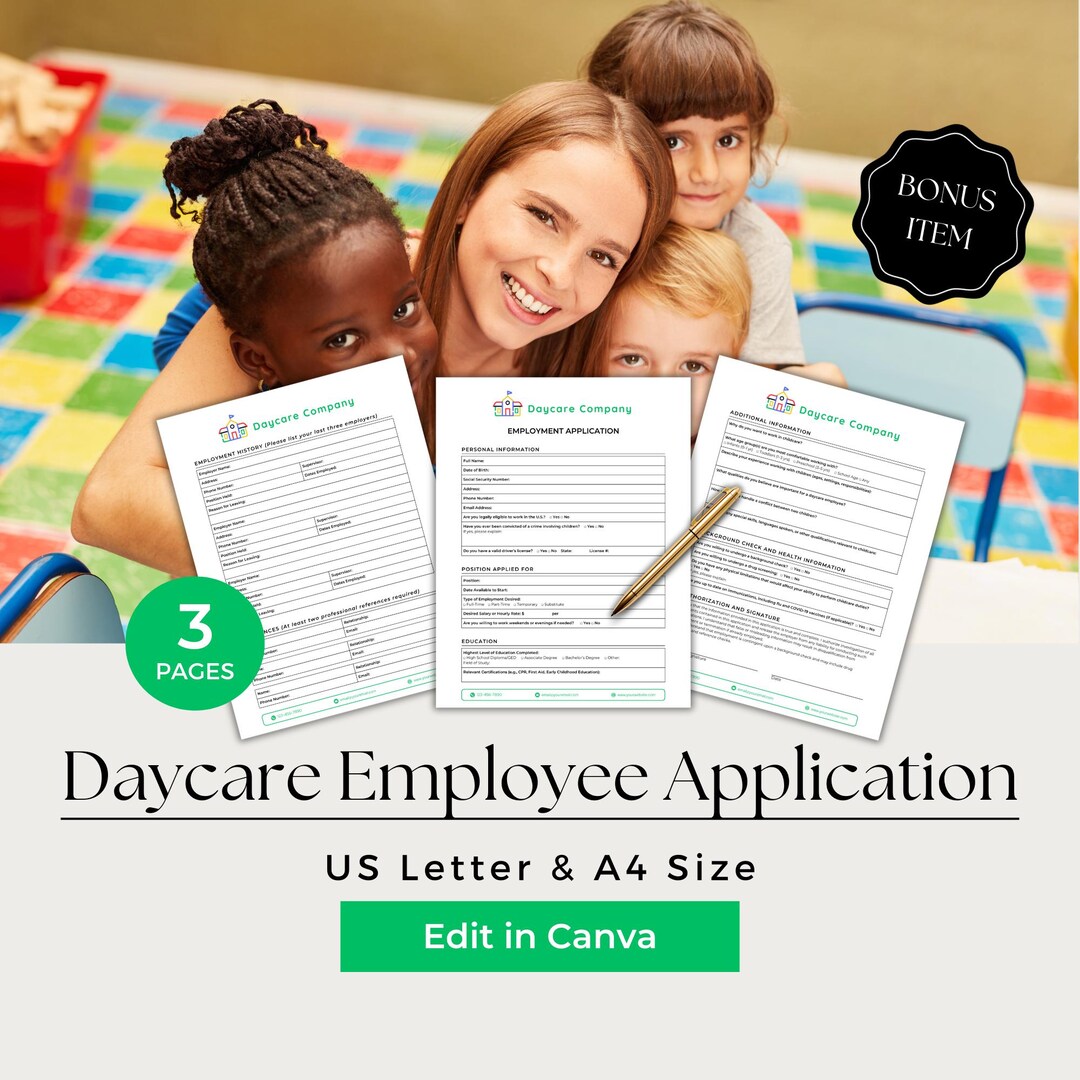Intake Forms Daycare, Daycare Forms Canva, Daycare Employee Application ...