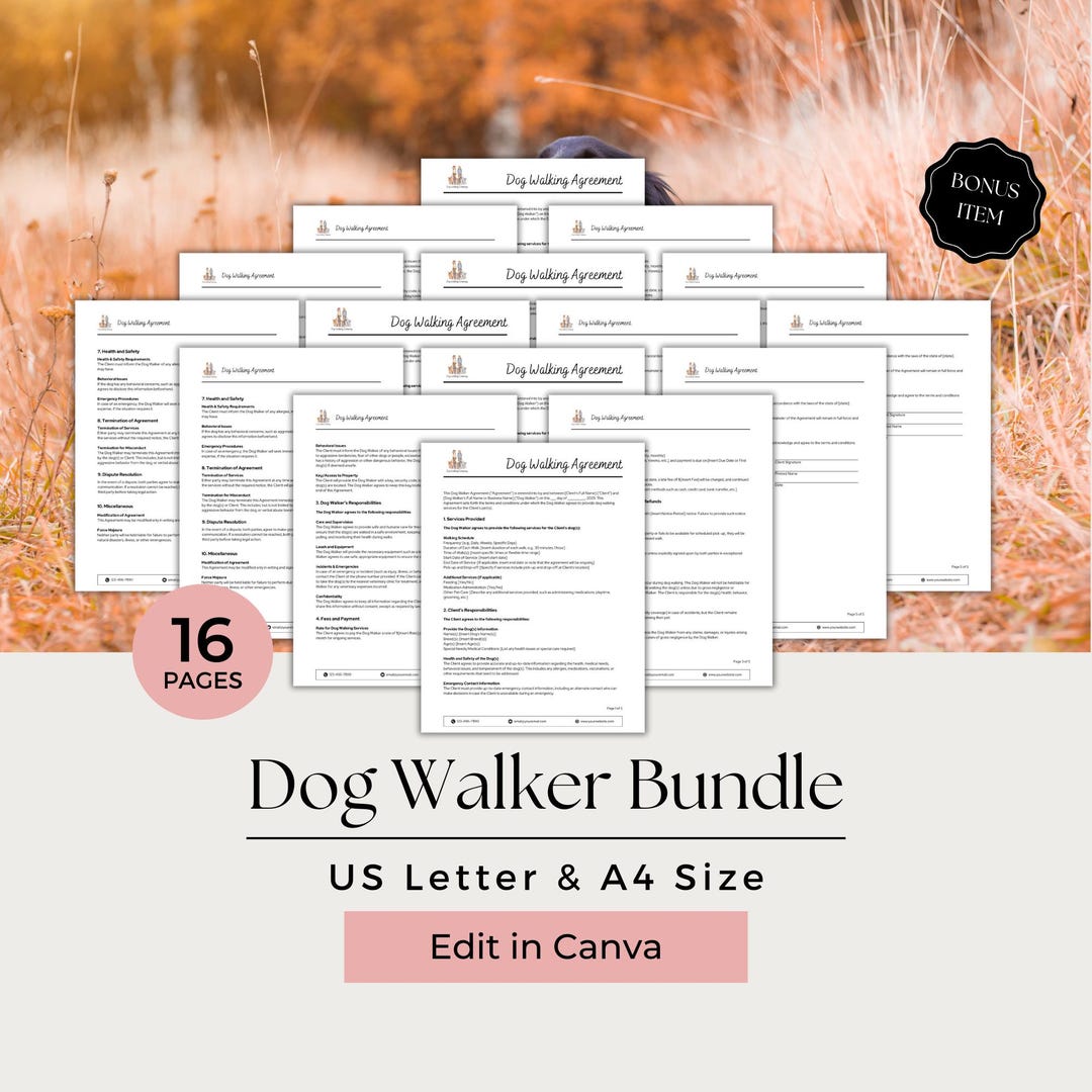Dog Walking Business Templates, Dog Walking Forms, Dog Walker Contract ...