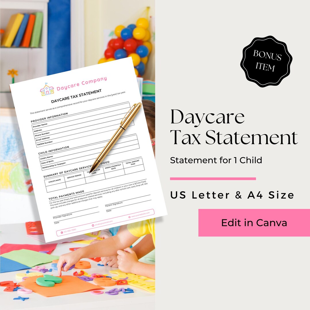 Child Care Tax Receipt, Daycare Tax Form for Parents, Child Care Tax ...