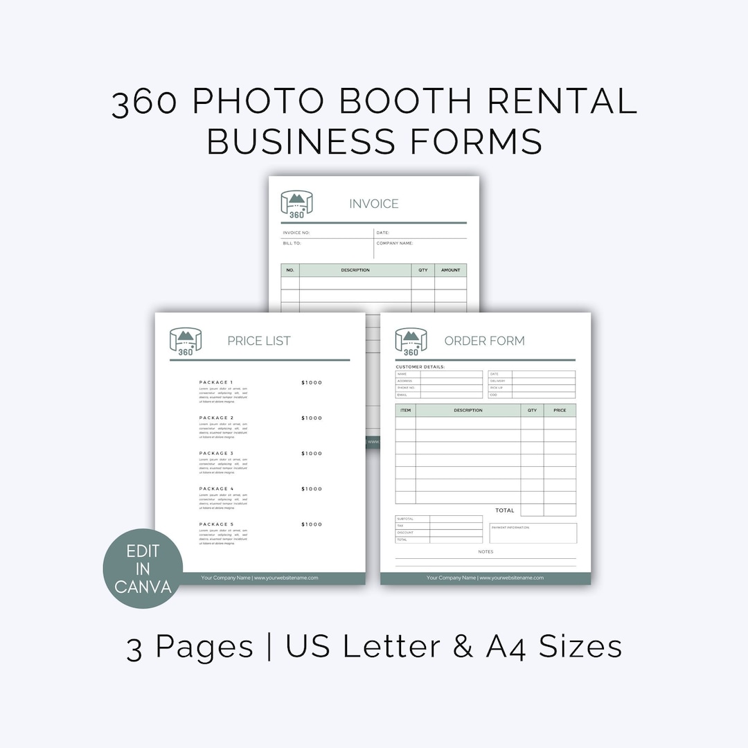 Invoice Template Price List Order Form Photobooth Invoice Photo Booth ...