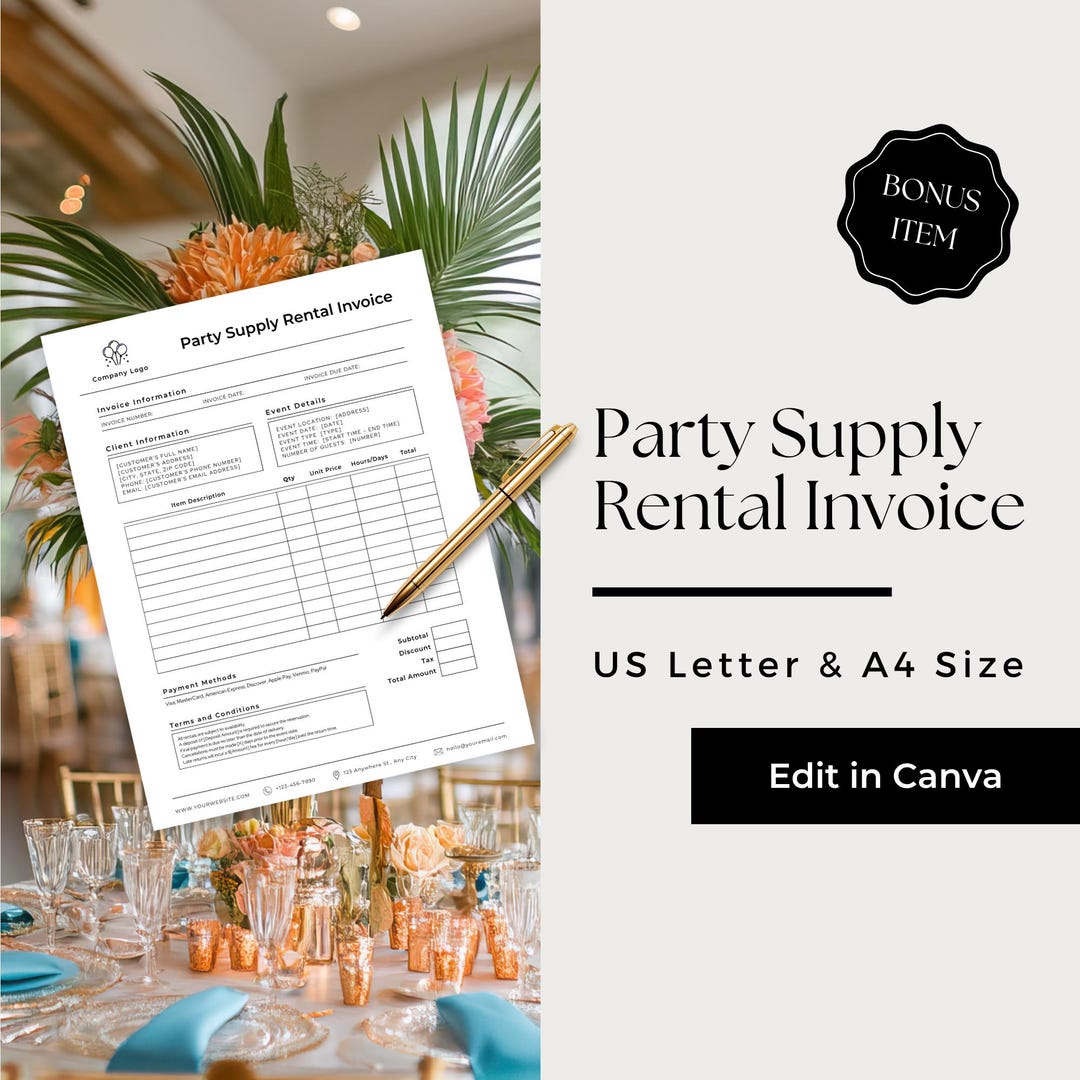 Party Rental Invoice, Party Equipment Rental Service, Party Invoice ...