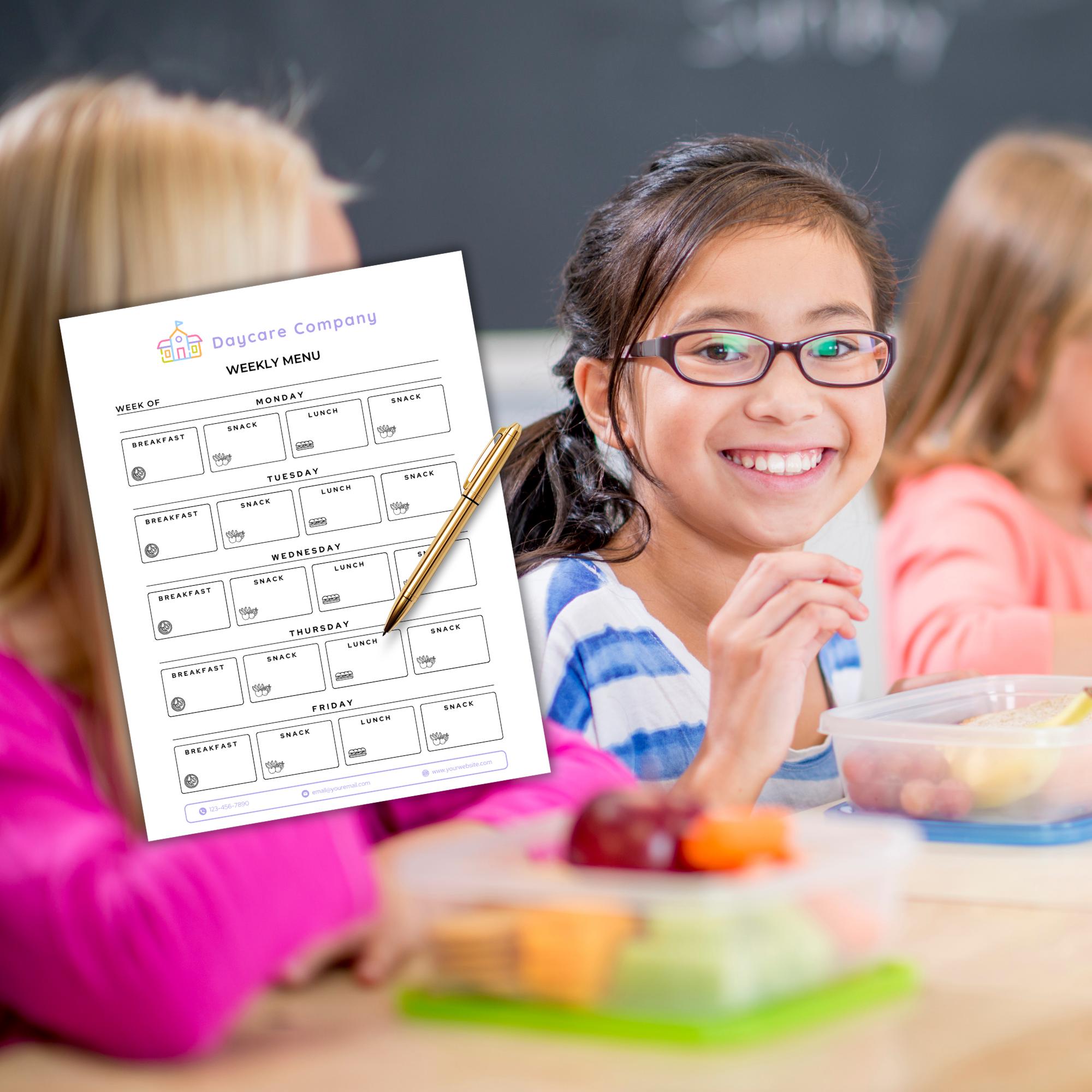 Daycare Food Menu Template, Home Daycare Weekly Menu, Daycare Meal Plan ...