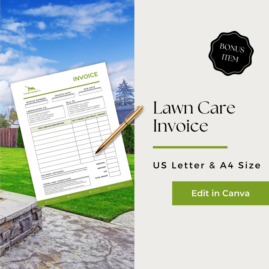 Landscaping Invoice Template, Lawn Care Business Template, Basic ...
