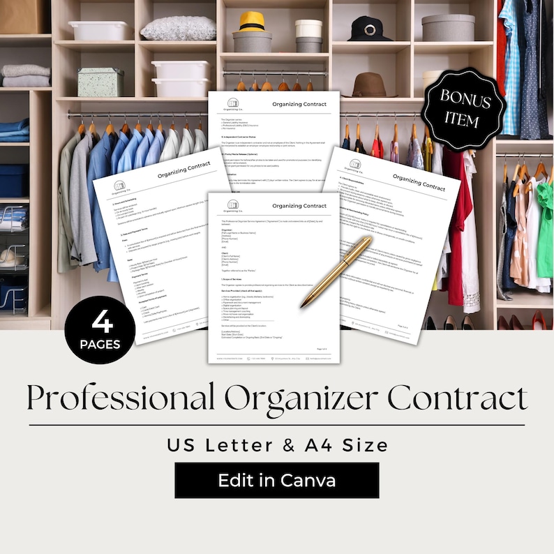 Professional Organizer Contract Template, Declutter Service, Organizer ...