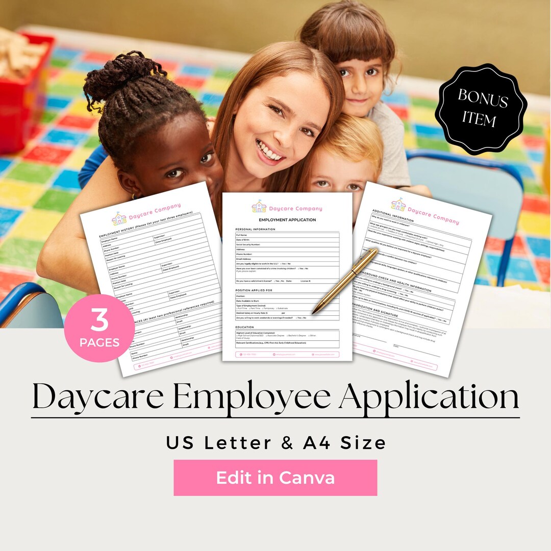Daycare Application Canva Template – Employee Application Form, Daycare ...